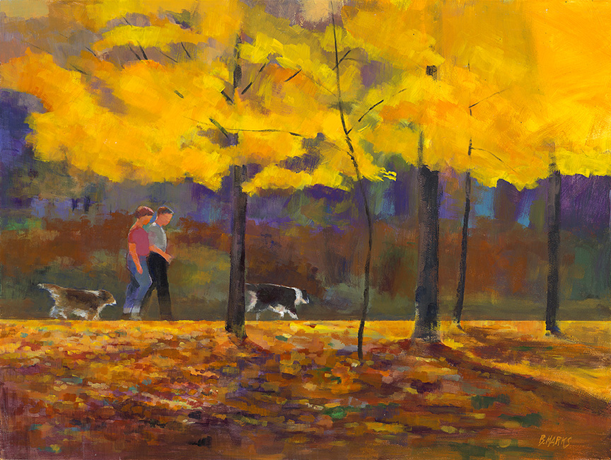 Dog Walk on a Golden Day - Bernard Marks Fine Art